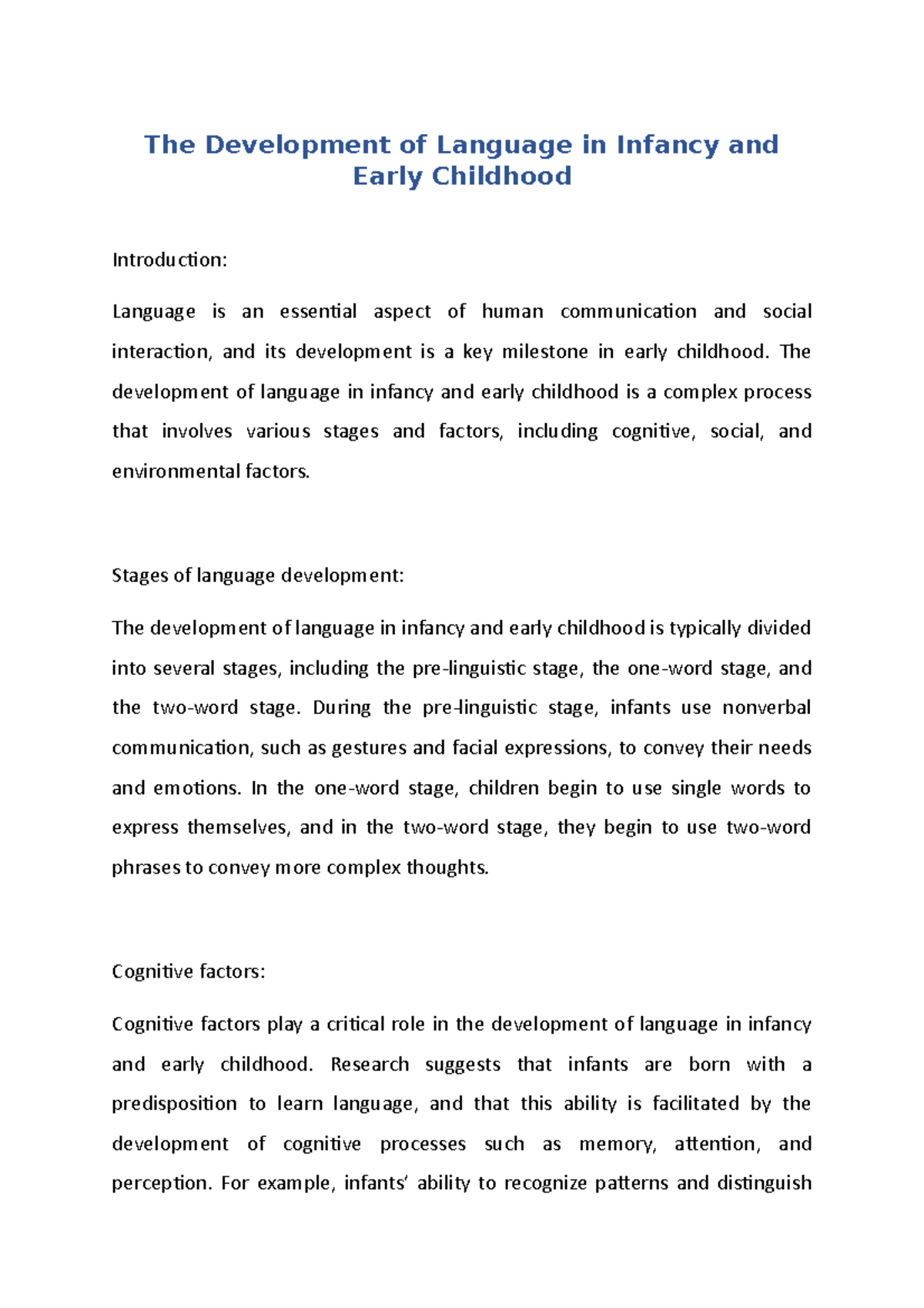 The Development of Language in Infancy and Early Childhood - The ...