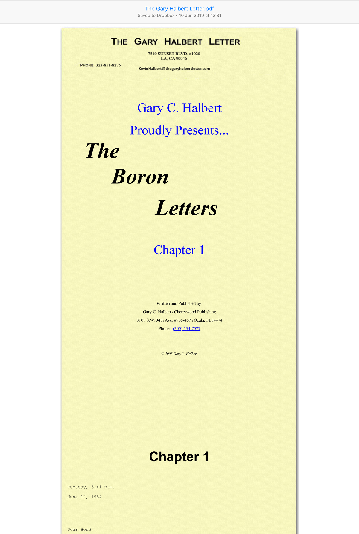 Feismo - Gary C. Halbert Proudly Presents... The Boron Letters Chapter ...