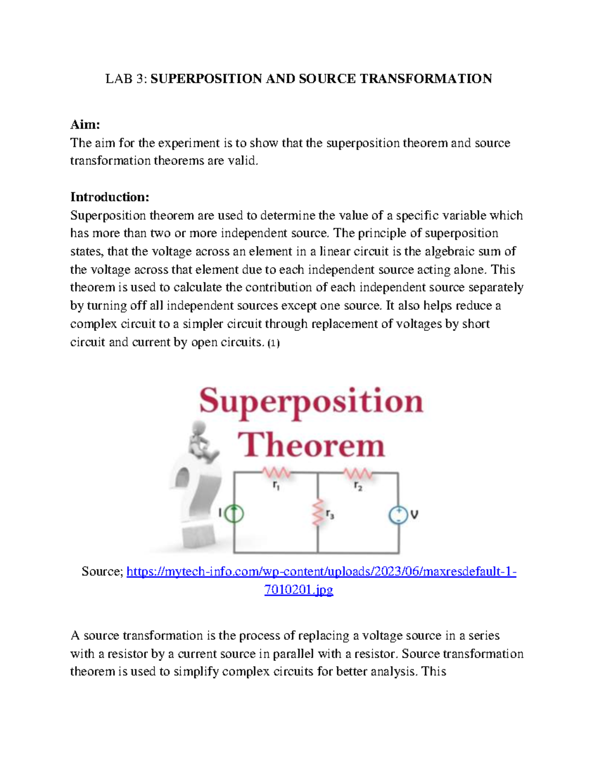 EE lab 3 - lab - LAB 3: SUPERPOSITION AND SOURCE TRANSFORMATION Aim ...