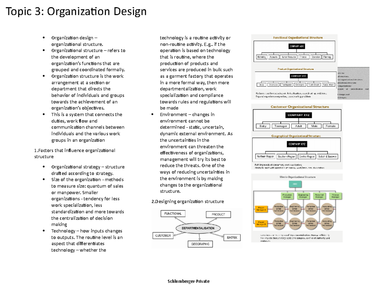 Short Note Topic 4 - Course work - Organization design – organizational ...