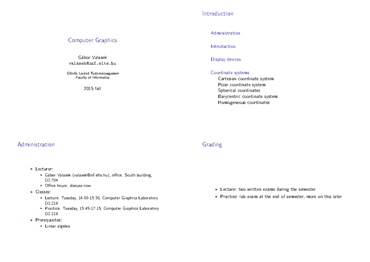 BSc CG lec01 print - Lecture notes 1 - Introduction Administration ...