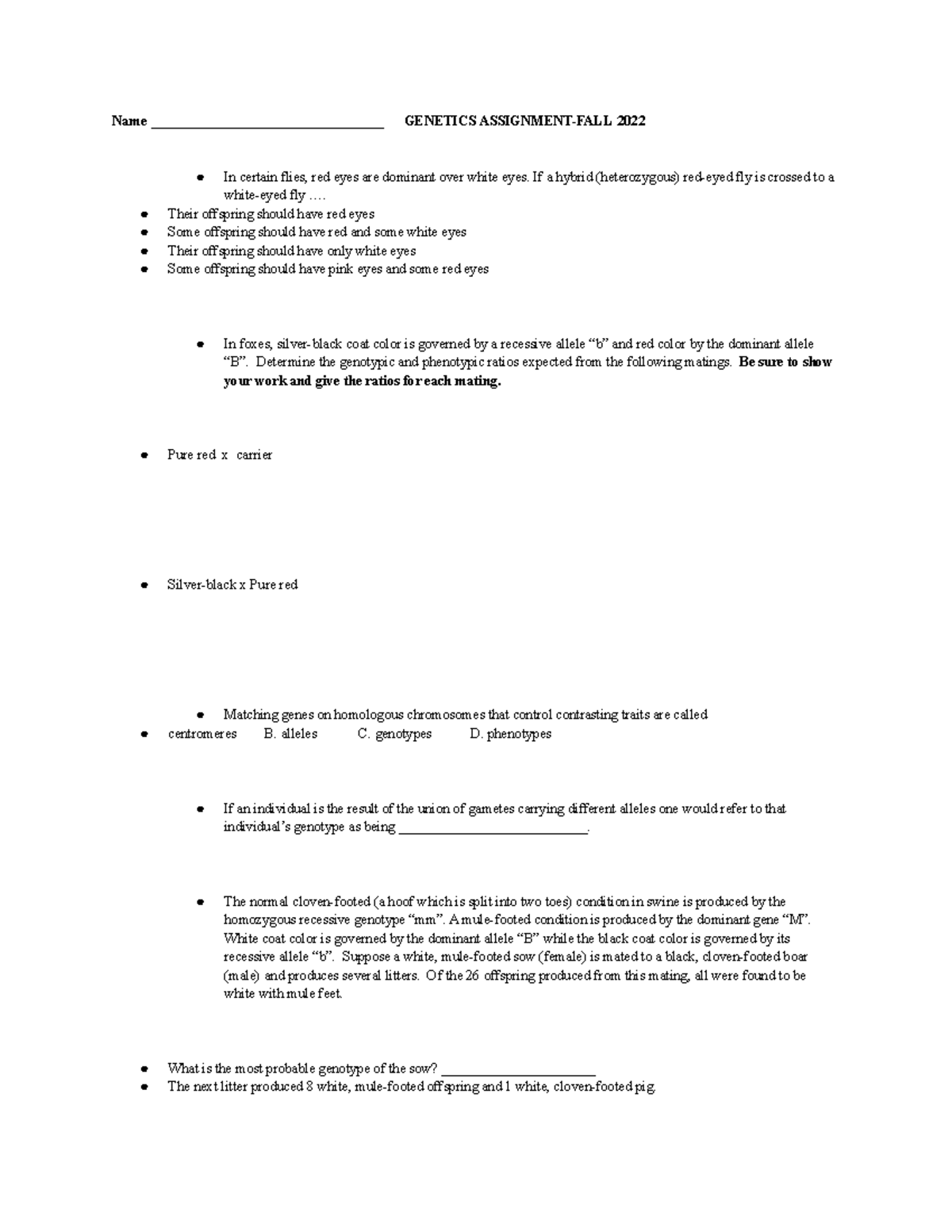 Blank genetics worksheet - Name ______________________________ GENETICS ...