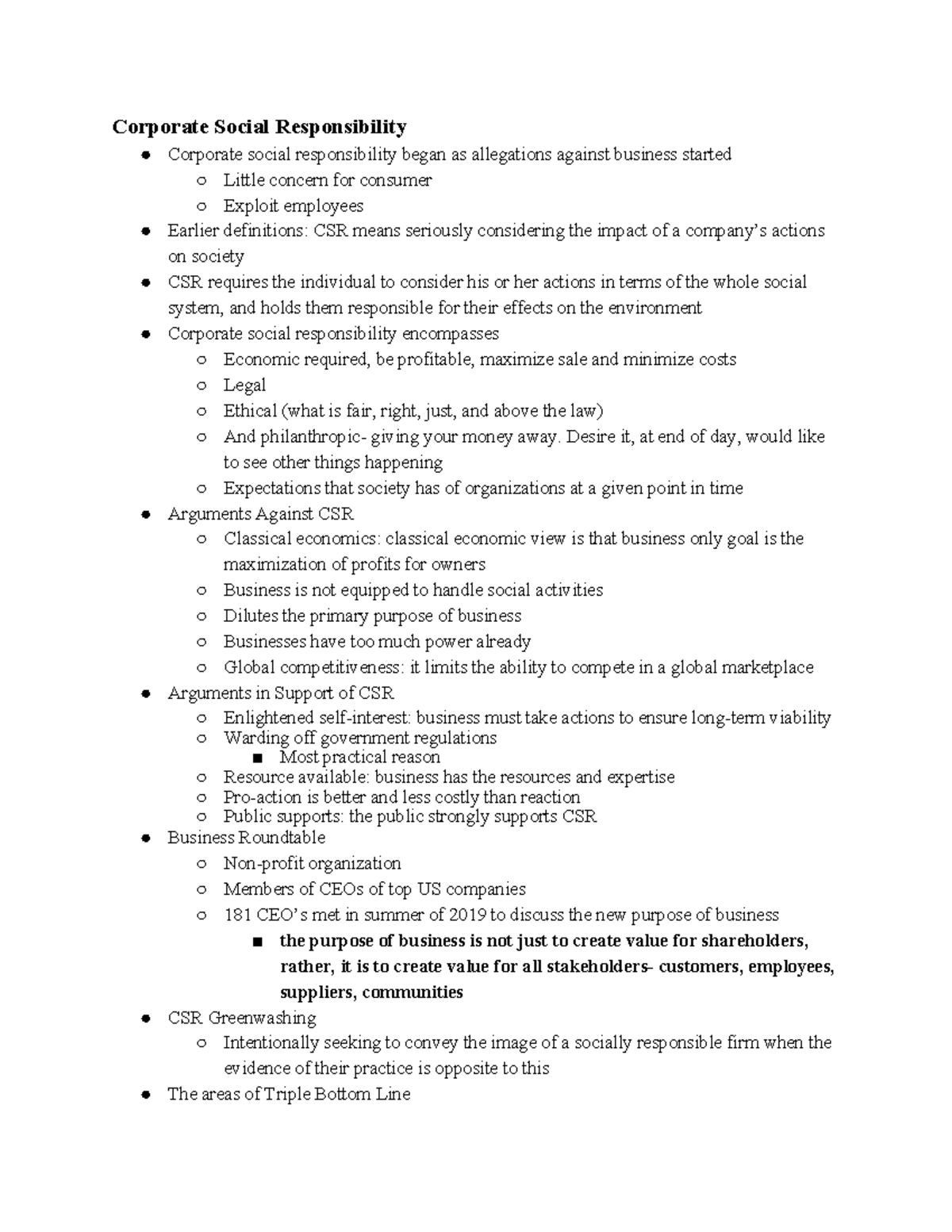 Final Exam: Case Study Review Sheet - Corporate Social Responsibility ...