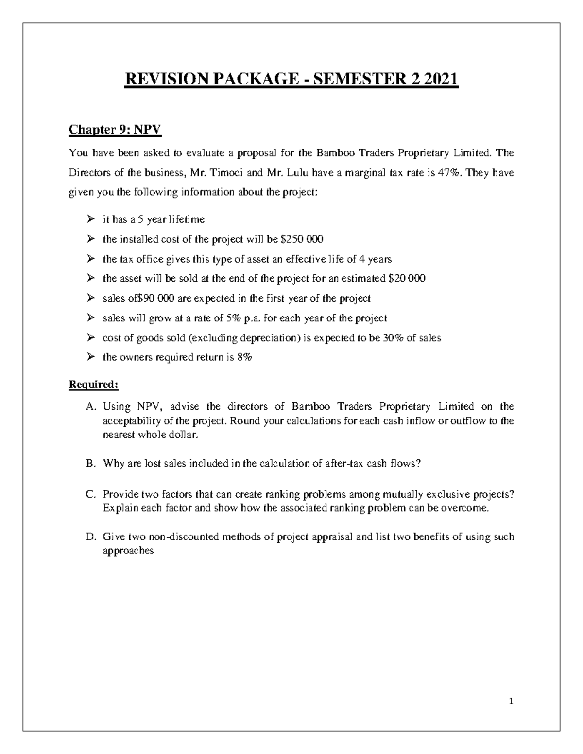 Revision Package S2 2021 Questions for practice - 1 REVISION PACKAGE ...