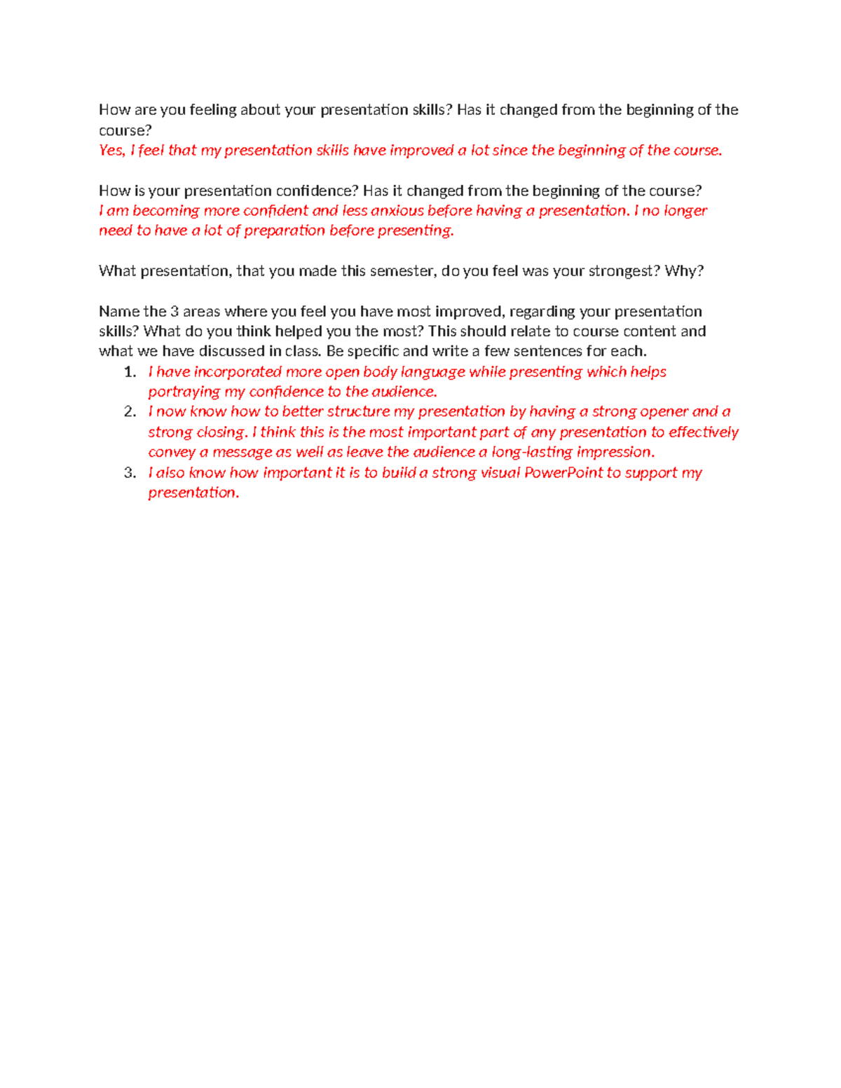 Week 13 reflection - How are you feeling about your presentation skills? Has it changed from the ...