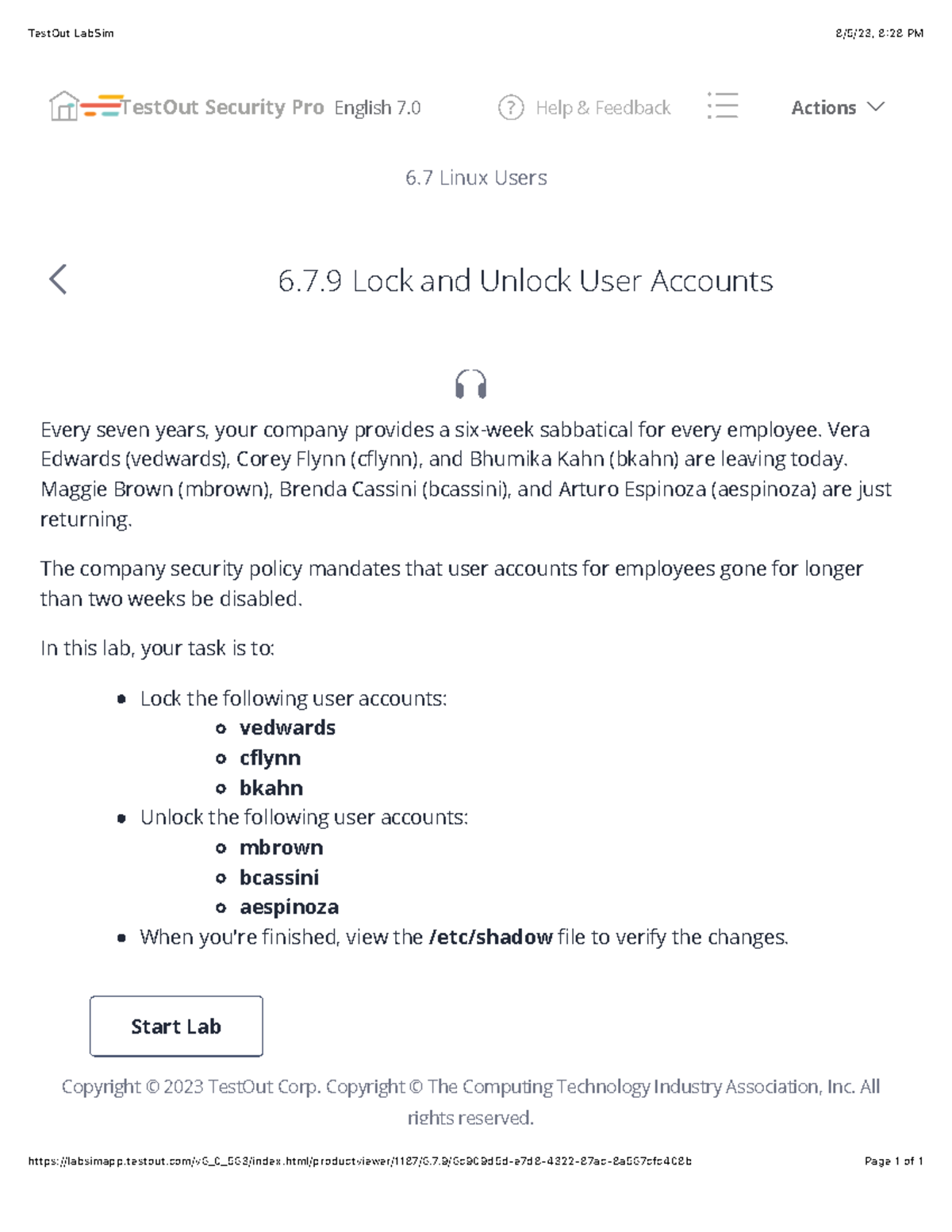 Test Out Lab Sim - practice materials - TestOut LabSim 8/5/23, 8:28 PM ...