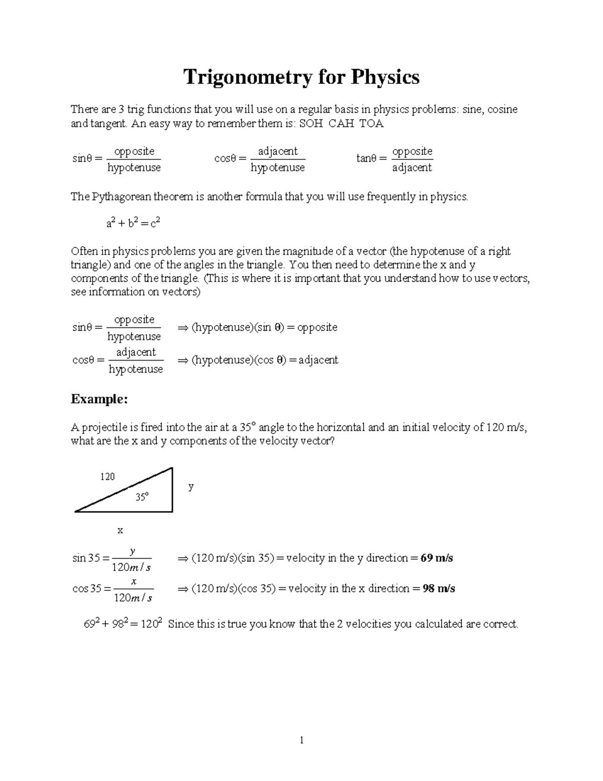 Phy 1 trig for physics - Trigonometry for Physics There are 3 trig ...