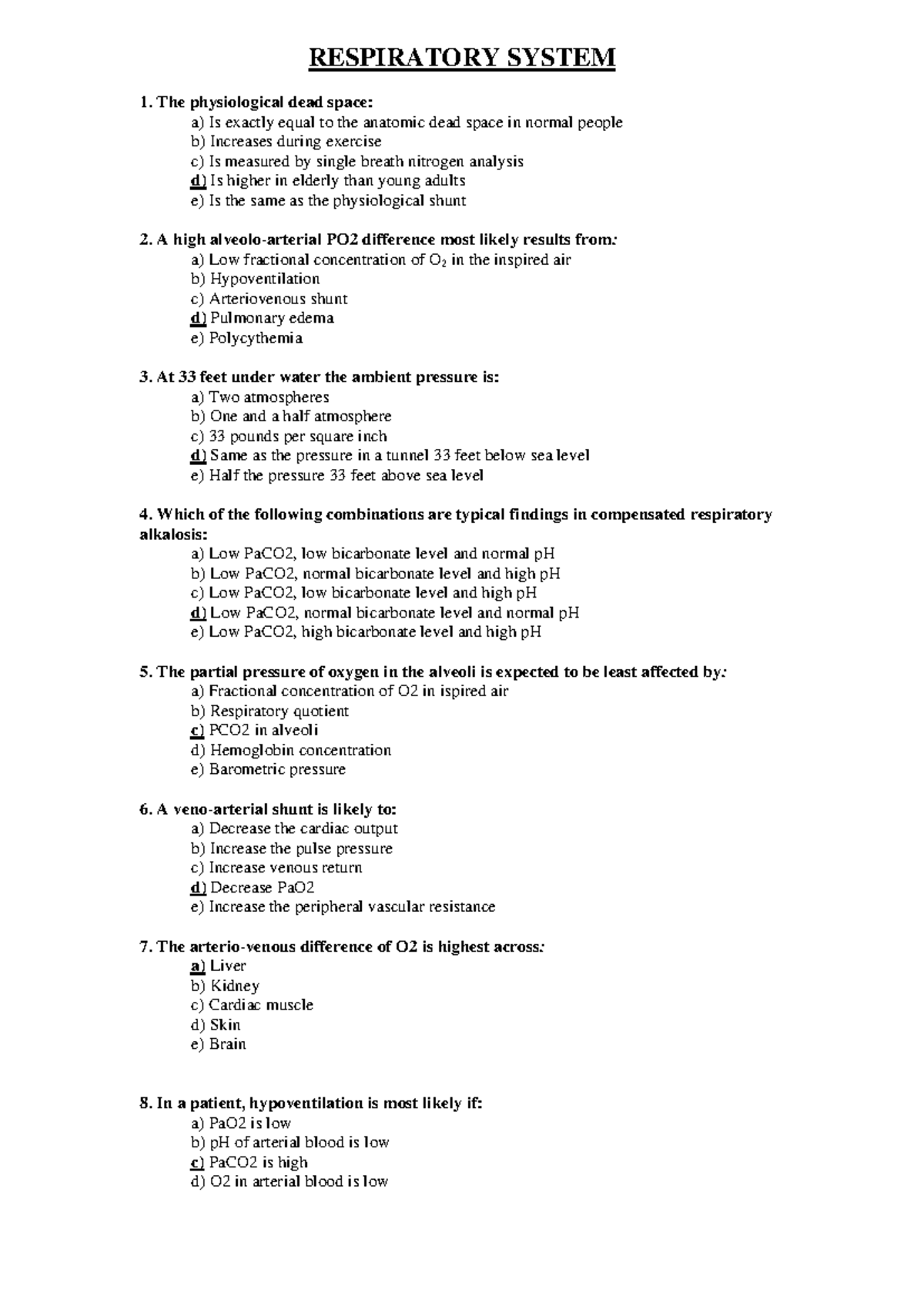 14- Physiology MCQ of Respiratory system - RESPIRATORY SYSTEM The ...