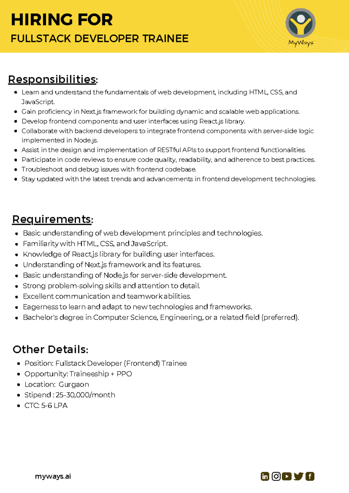 Fullstack and Django Trainee - Responsibilities: HIRING FOR FULLSTACK DEVELOPER TRAINEE myways ...