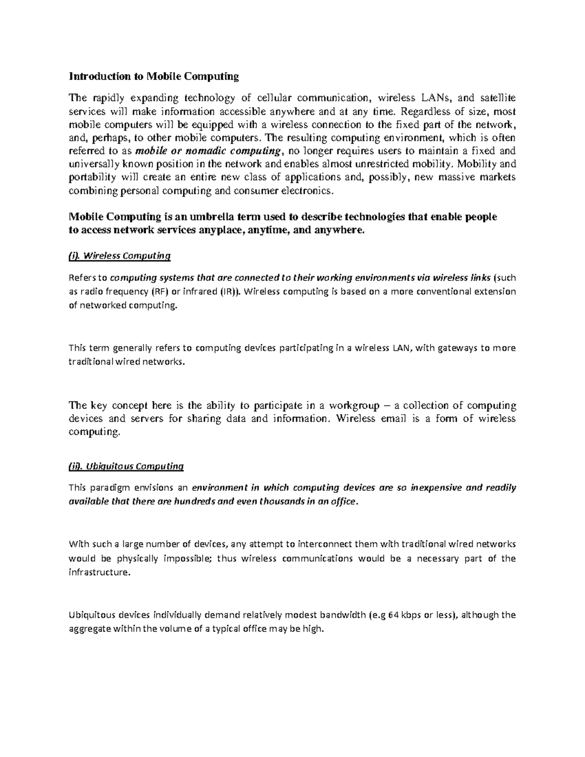 Mobile computing - Introduction to Mobile Computing The rapidly ...