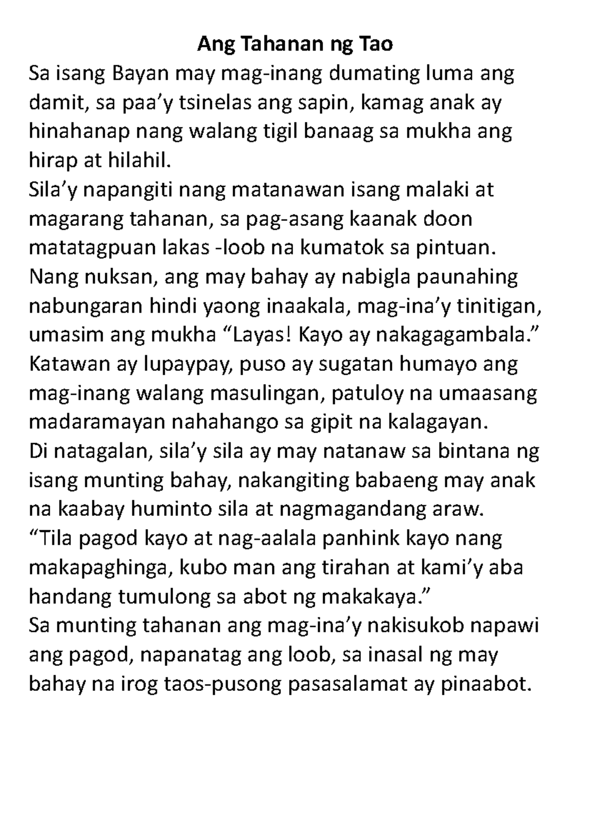 Ang Tahanan ng Tao - reading materials - Ang Tahanan ng Tao Sa isang ...