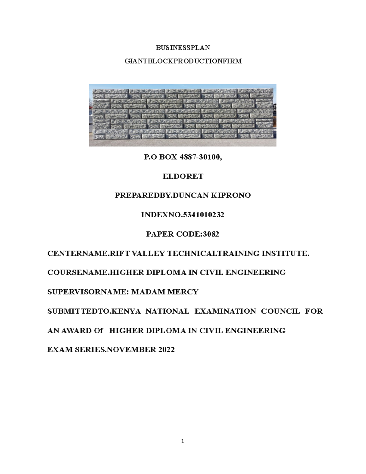 Duncan Kiprono - Summary of business plan - BUSINESSPLAN ...