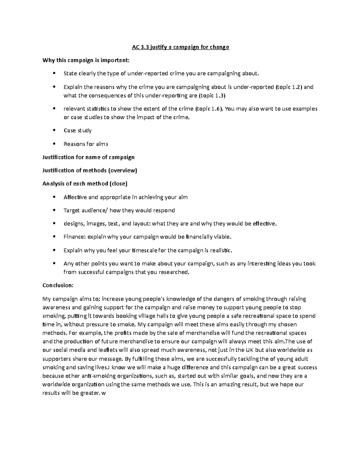 3.3 write up - idk man - Crime - AC 3 justify a campaign for change Why ...