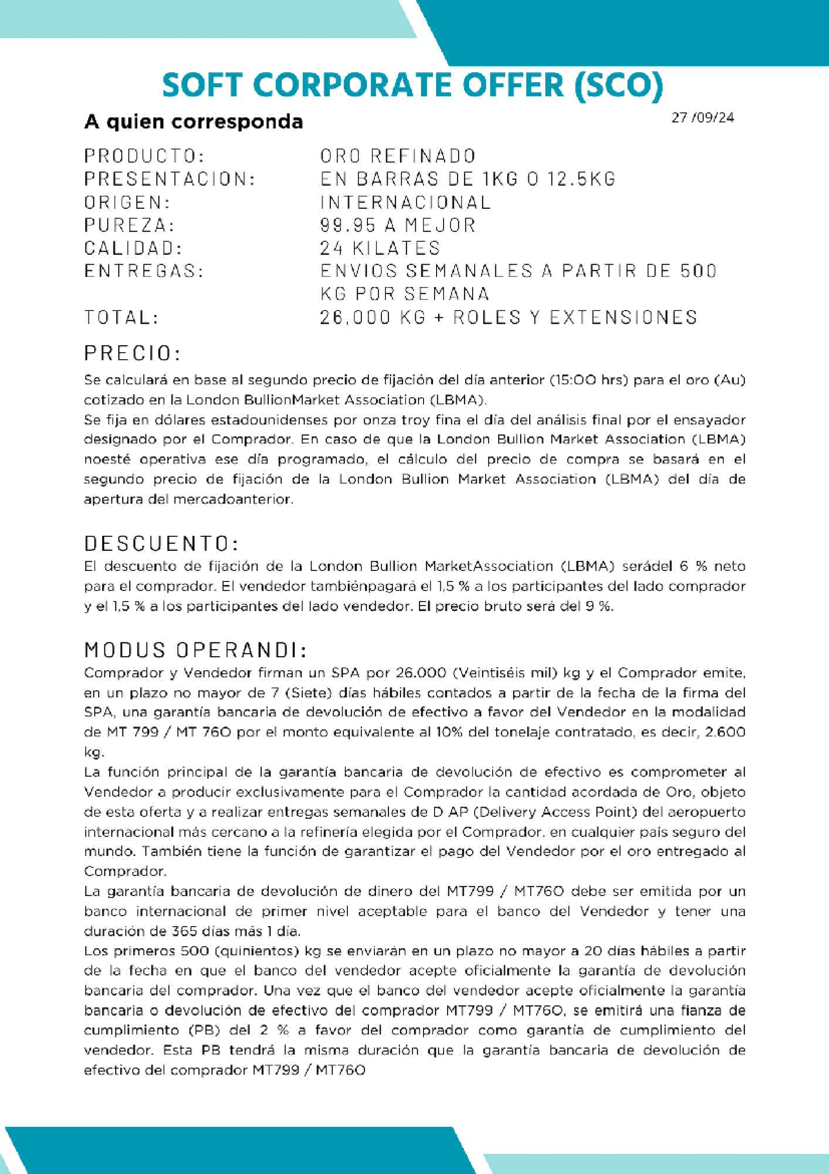 SCO Au Barras 24 kilates 99.95 C Rivera - SOFT CORPORATE OFFER (SCO) A ...