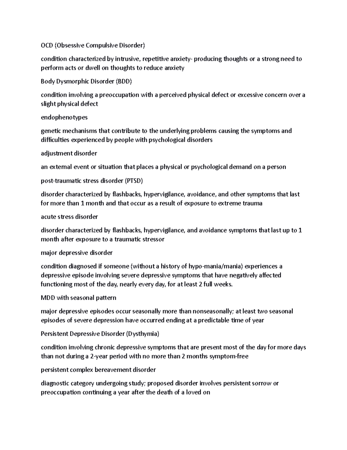 Hw16 - abnormal psychology - OCD (Obsessive Compulsive Disorder ...