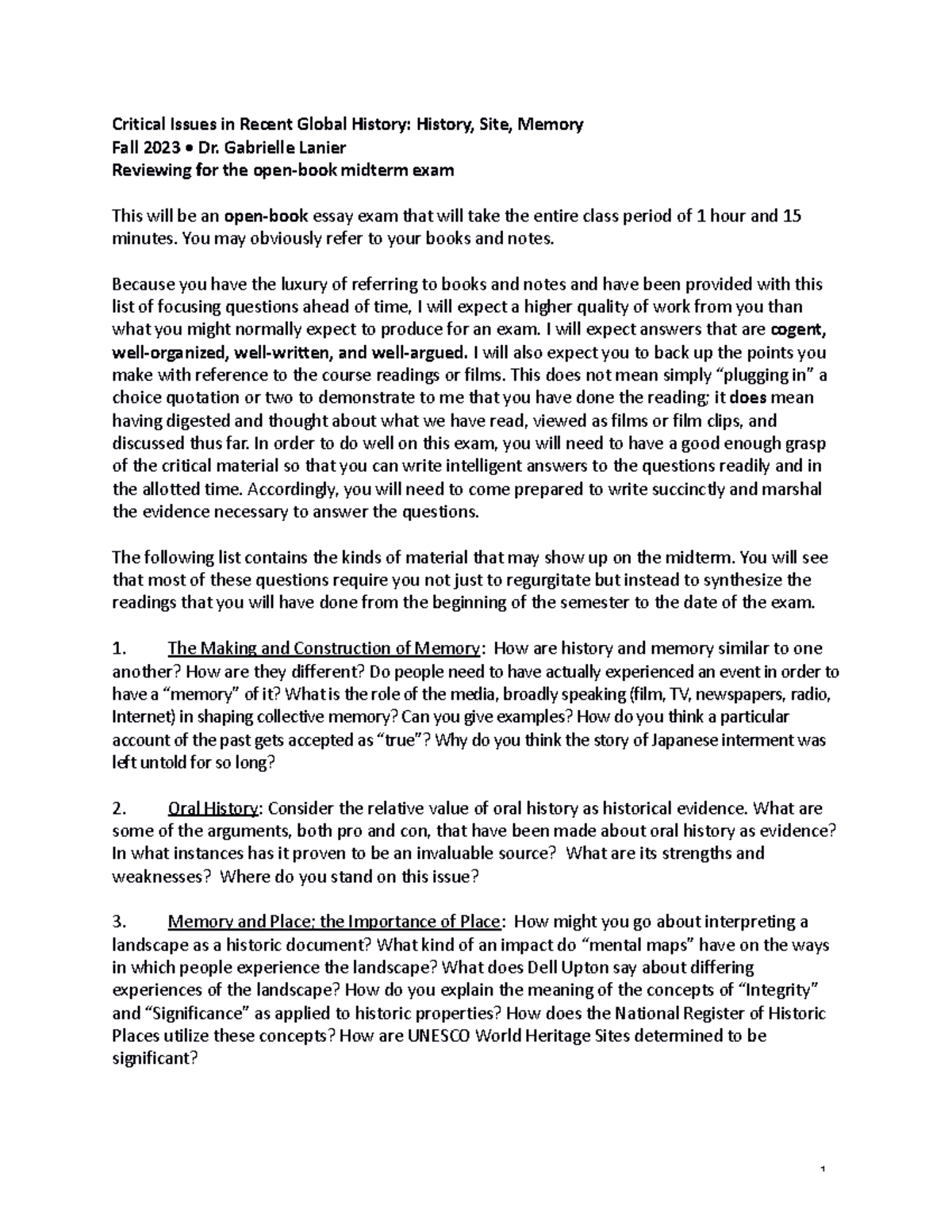 150 Midterm Review Questions 2023 - Critical Issues in Recent Global ...