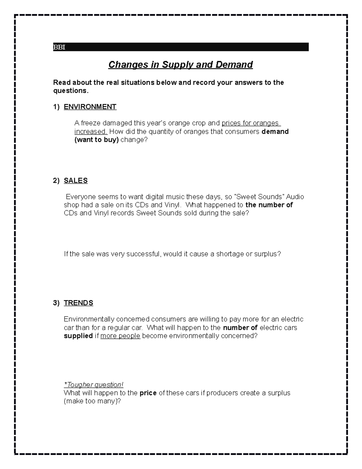 Changes in supply and demand EL - BBI Changes in Supply and Demand Read ...