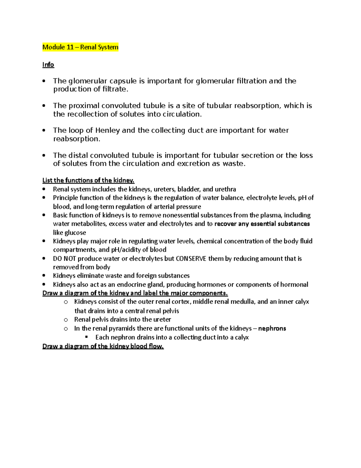 2130 Module 11 - Lecture Notes - Module 11 – Renal System Info The ...