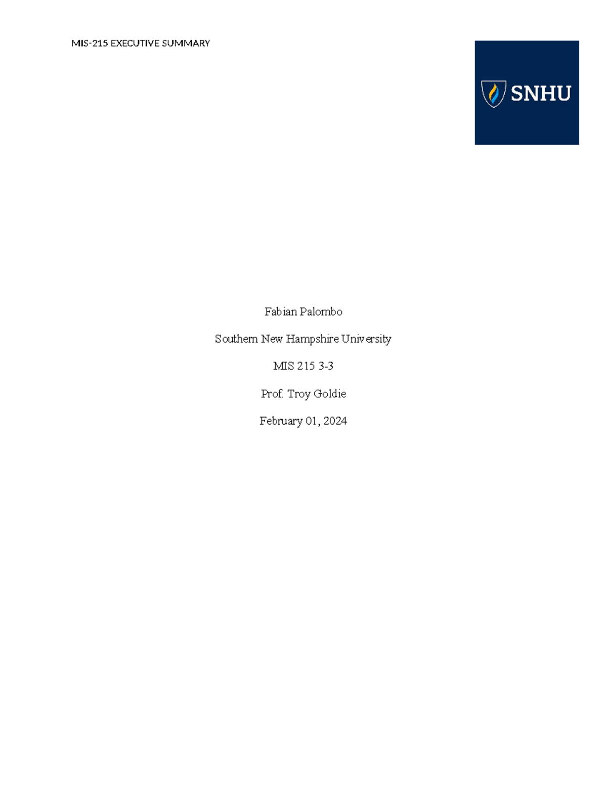 MIS 215 Module 4 Executive Summary - Fabian Palombo Southern New ...