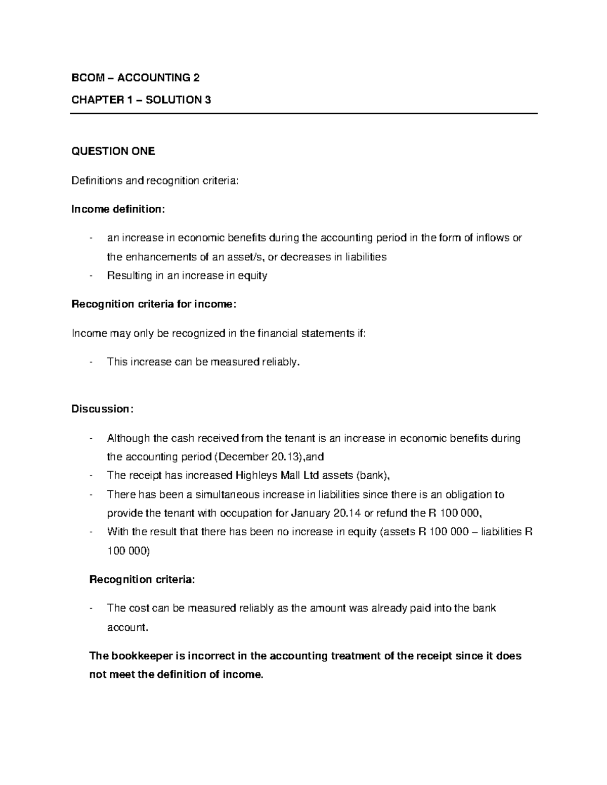 Recognition criteria example solution - BCOM – ACCOUNTING 2 CHAPTER 1 ...