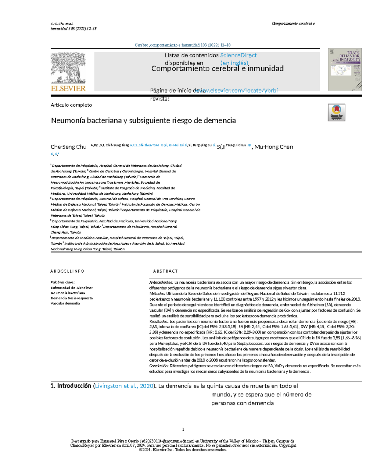 Traduccion Neumonía bacteriana y subsiguiente riesgo de demencia ...
