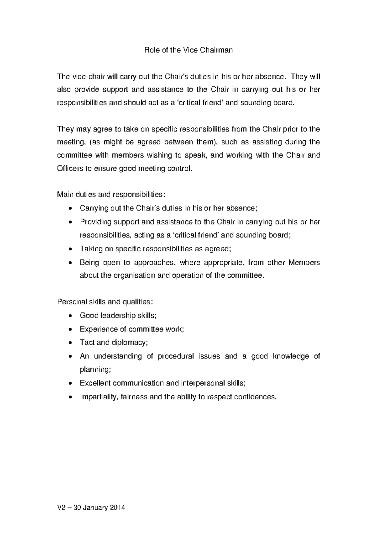 2. Role of the Vice Chairman - V2 – 30 January 2014 Role of the Vice ...