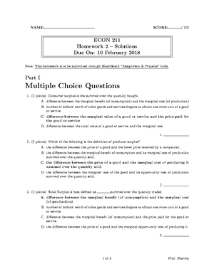 BB Homework 4 Solutions - NAME: SCORE: / 100 ECON 211 – Solutions Homework 4 Due On: 24 March ...