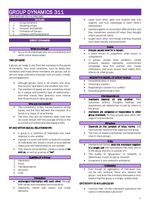 Group Dynamics Prelims Reviewer - Group Dynamics Prelims Reviewer INTRODUCTION TO GROUP DYNAMICS ...
