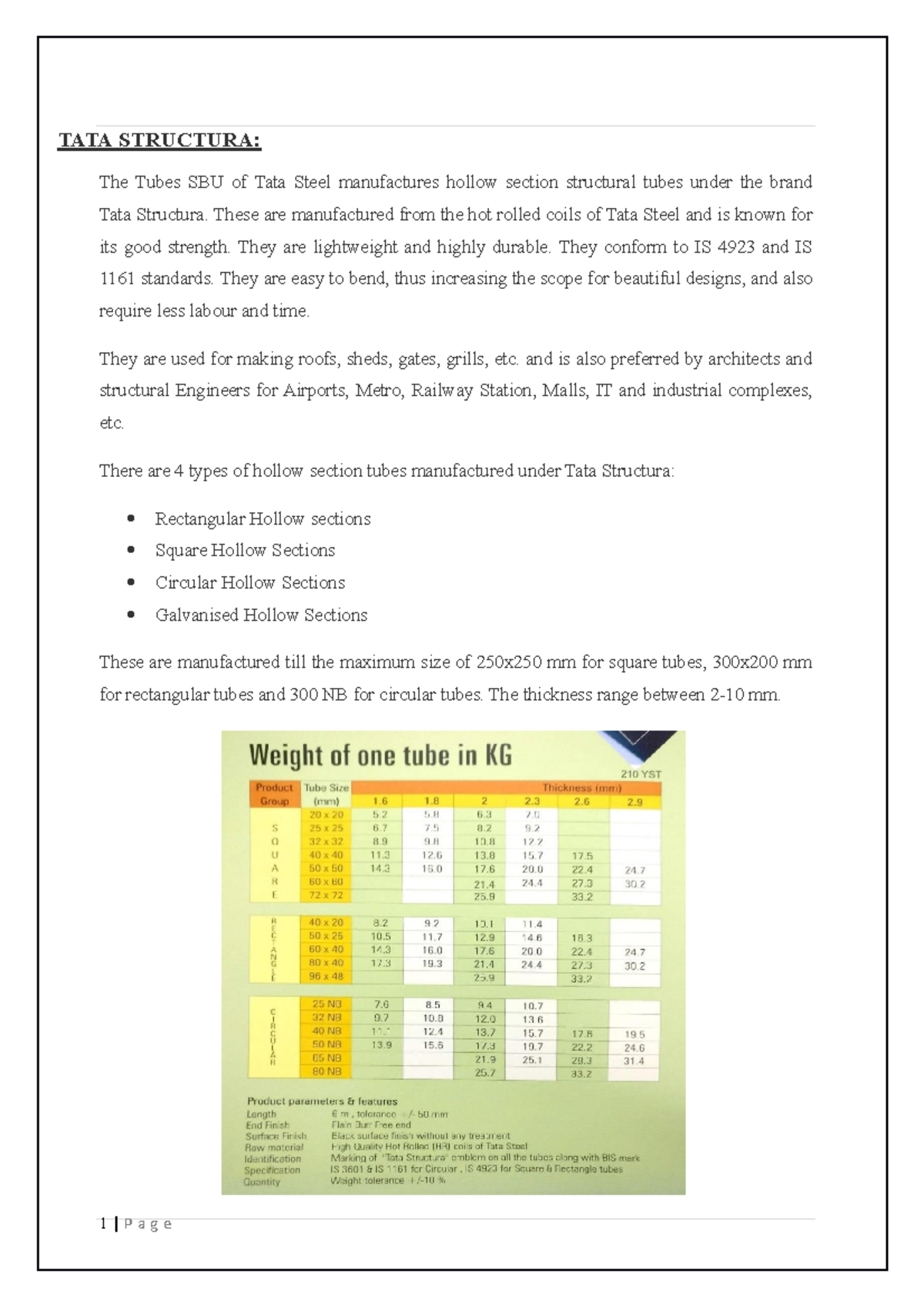 Corporate Finance report two - TATA STRUCTURA: The Tubes SBU of Tata ...