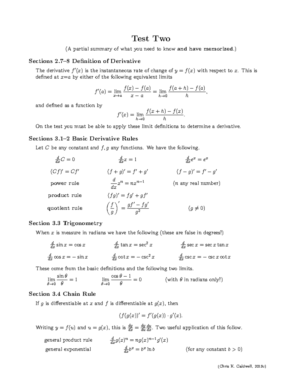 MATH 30 Test 2 Review - Test Two (A partial summary of what you need to ...