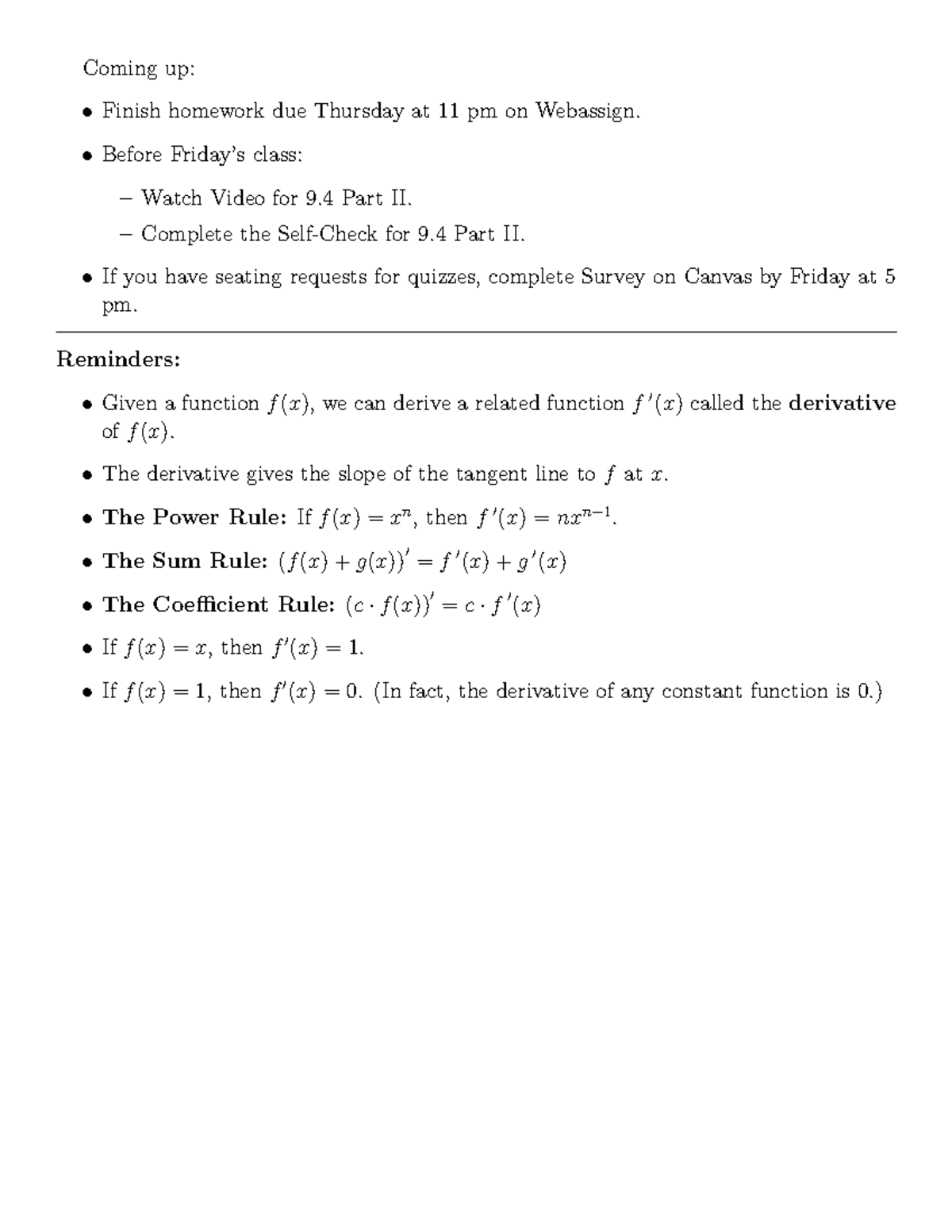 04Section 94pt1Lecture Outline - Coming up: Finish homework due ...