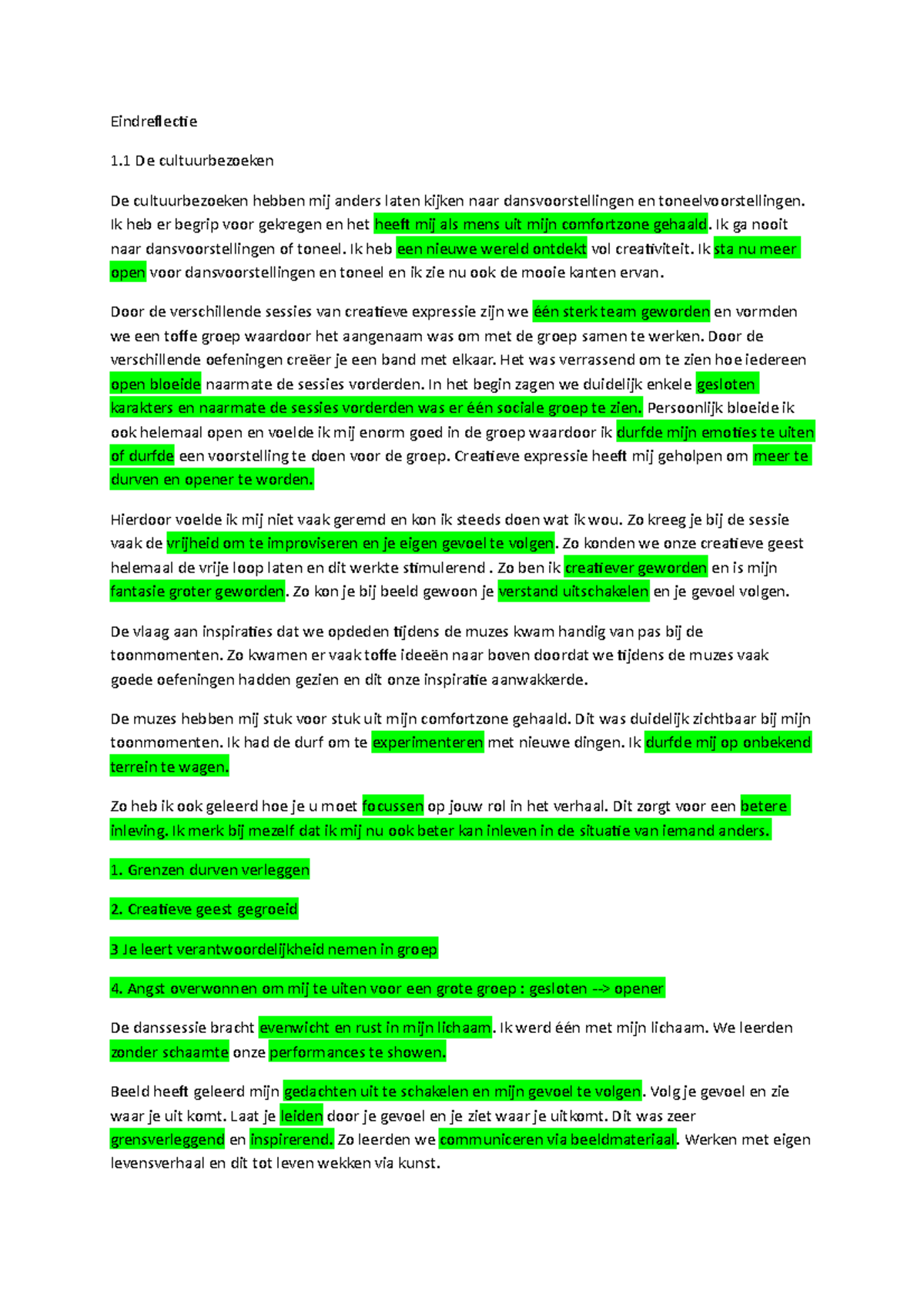 Creatieve expressie - Eindreflectie 1 De cultuurbezoeken De ...