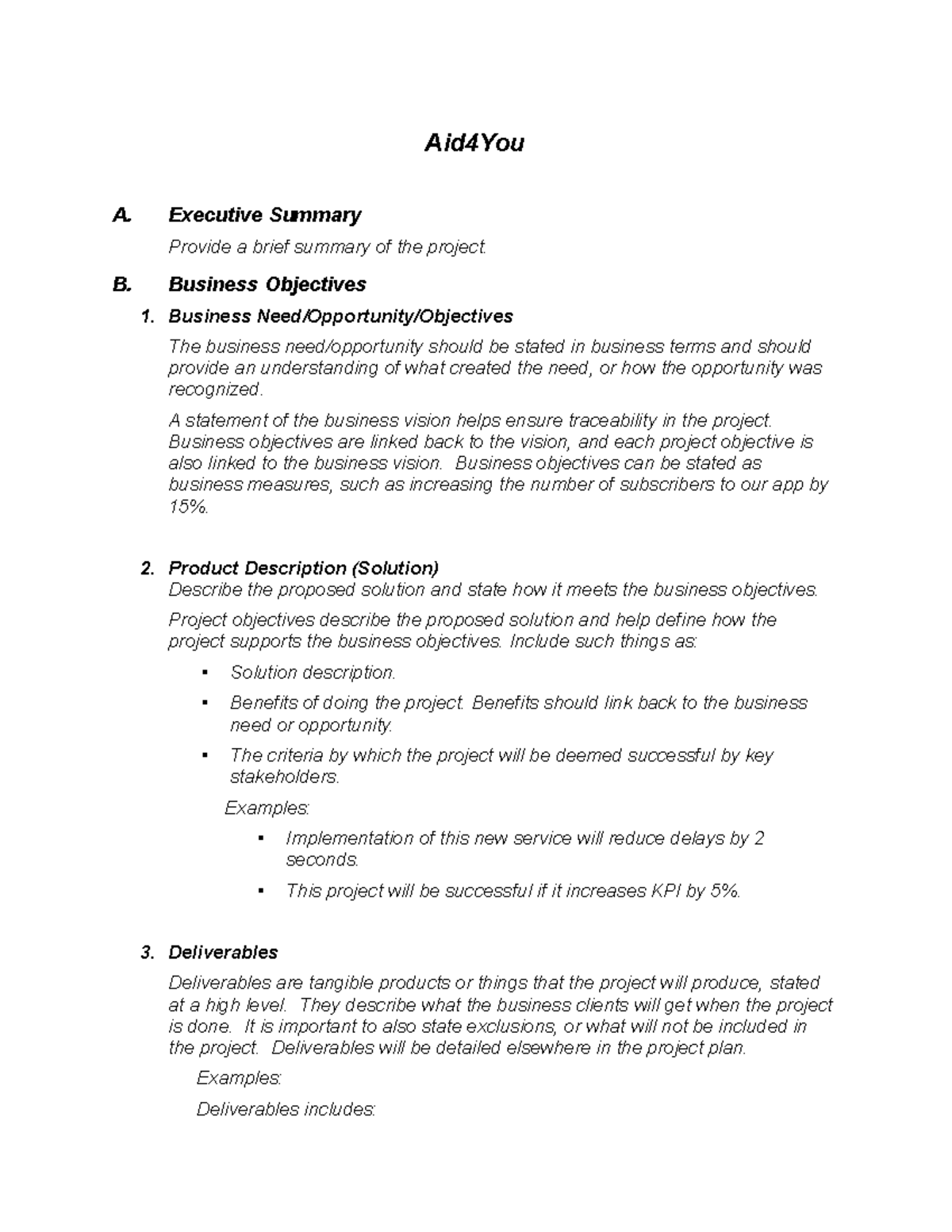 Week 2 - Project Proposal - Aid4You A. Executive Summary Provide a ...
