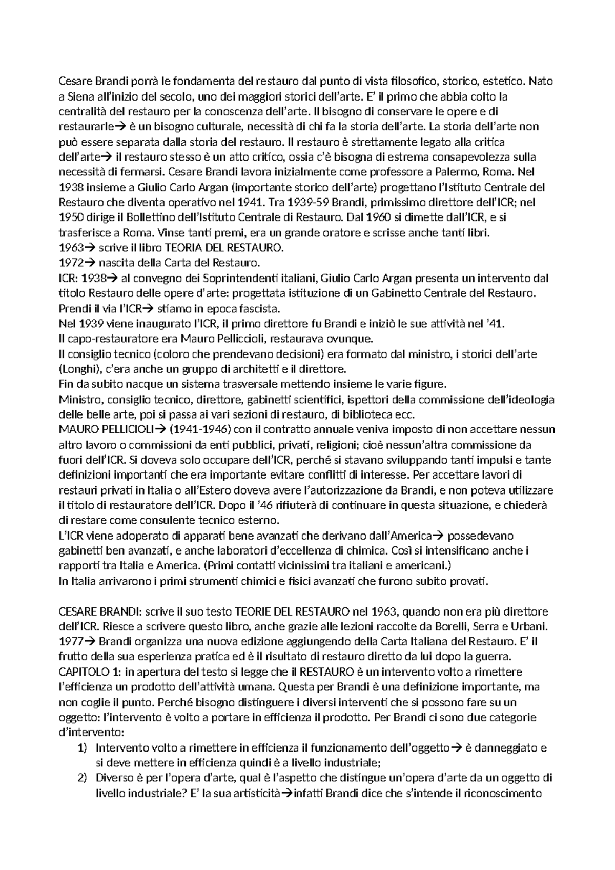 Cesare Brandi - Riassunto Storia e Tecnica del Restauro - Cesare Brandi ...