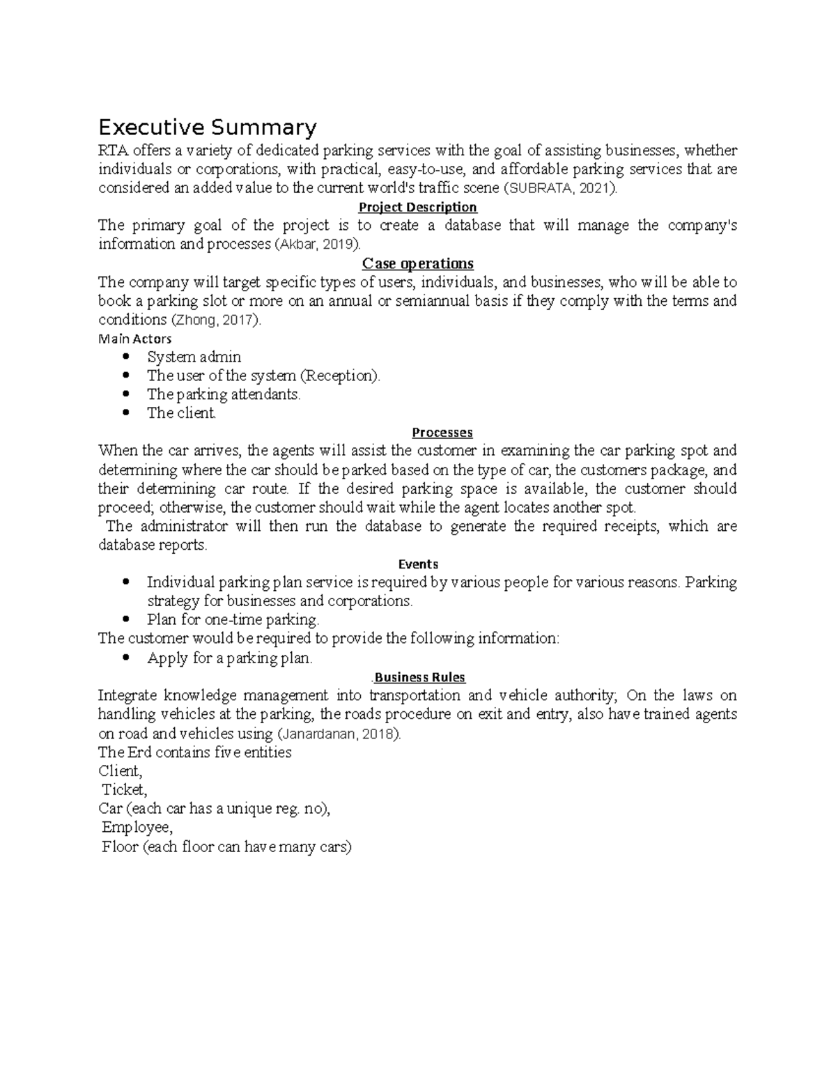 Executive Summar 1 - Executive Summary RTA offers a variety of ...