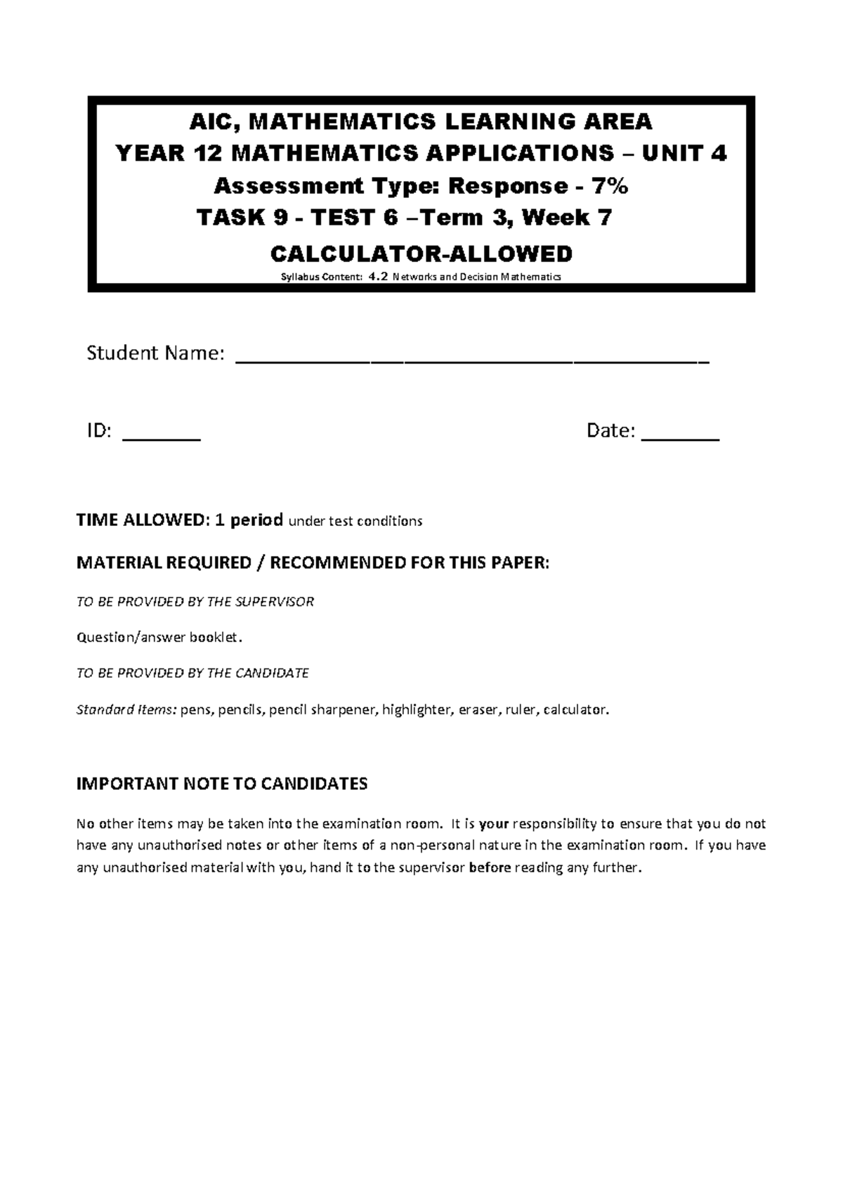 Mim spanning tree and prim - AIC, MATHEMATICS LEARNING AREA YEAR 1 2 ...