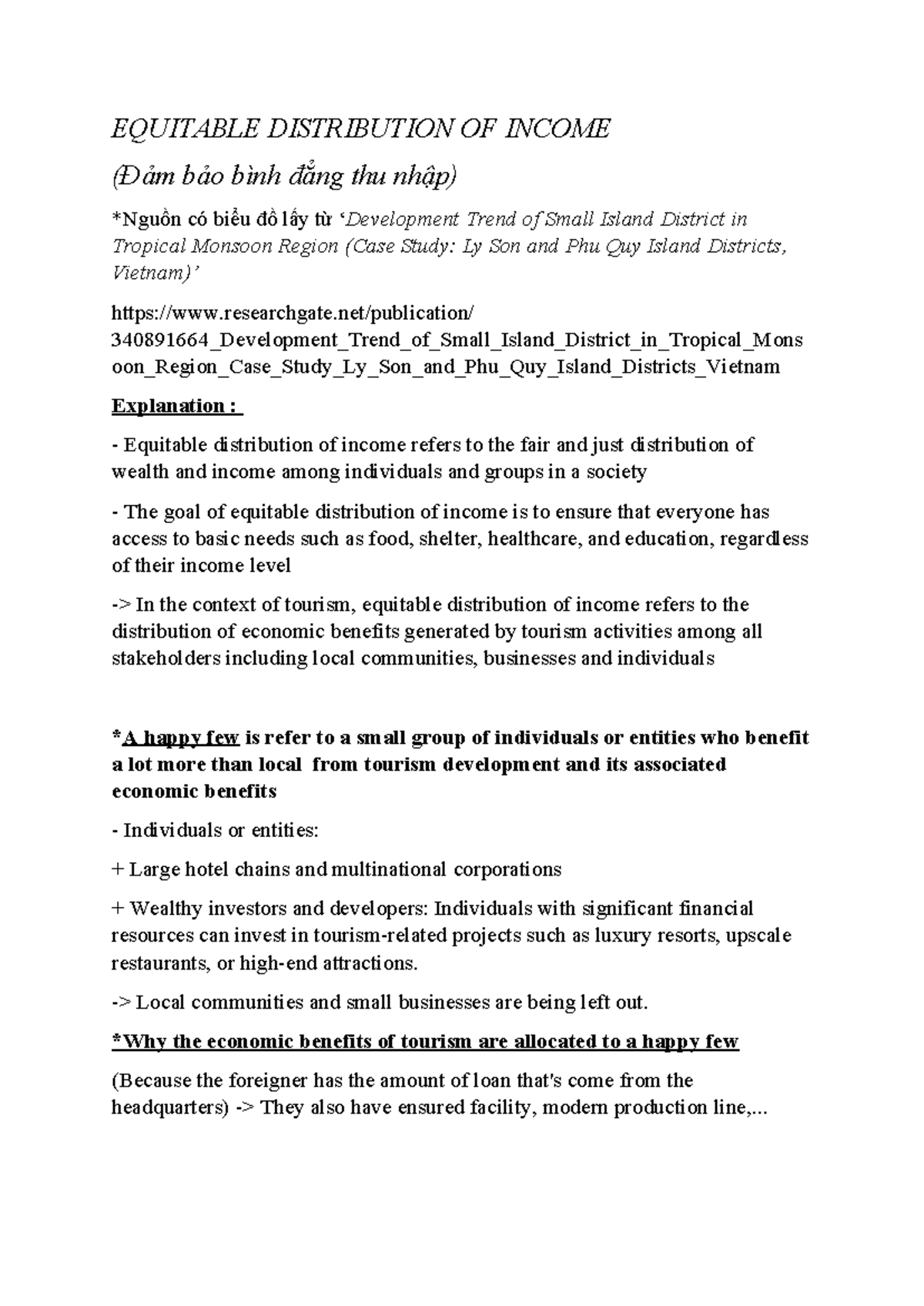 Equitable distributrion of income -> Local communities and small ...