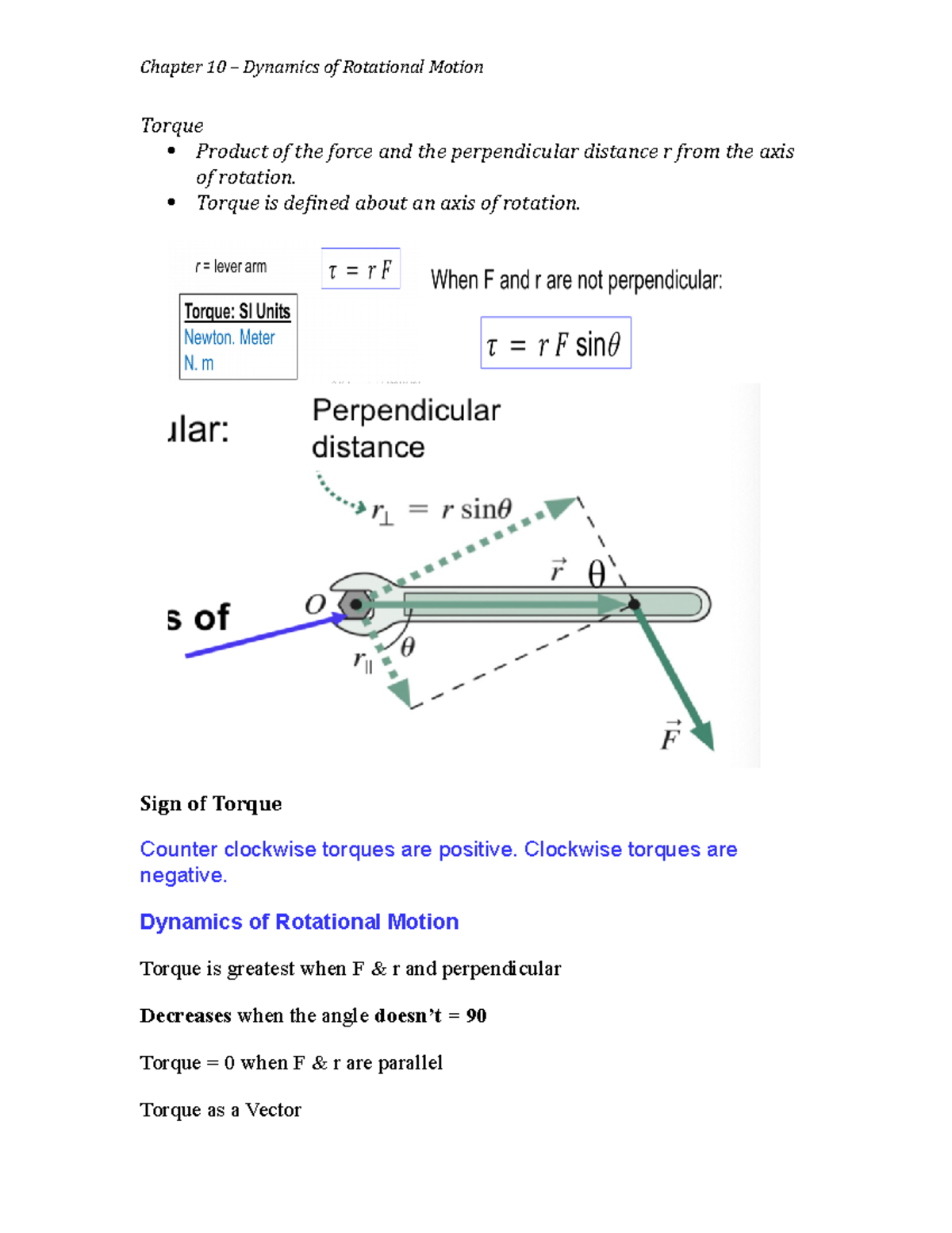 Chapter 10 Torque etc - Lecture notes 1-3 - Chapter 10 – Dynamics of ...