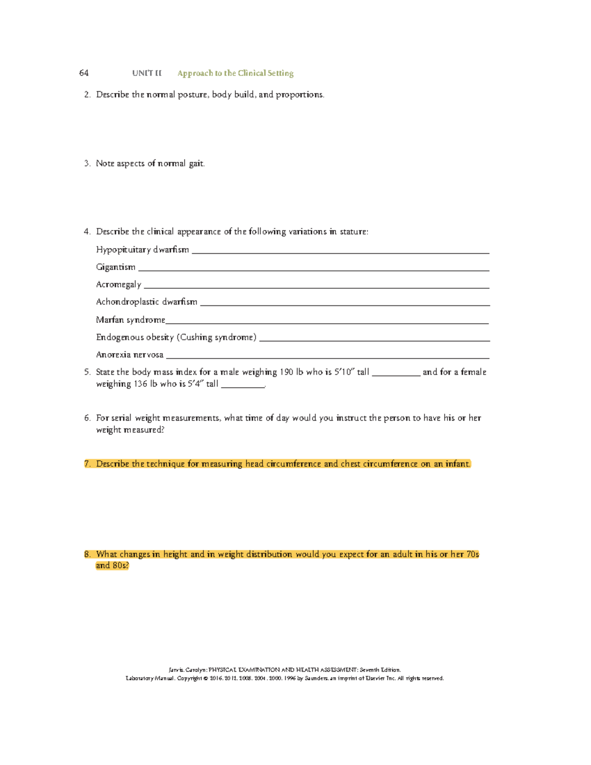 Chap 9 Study guide - N/A - 64 UNIT II Approach to the Clinical Setting ...