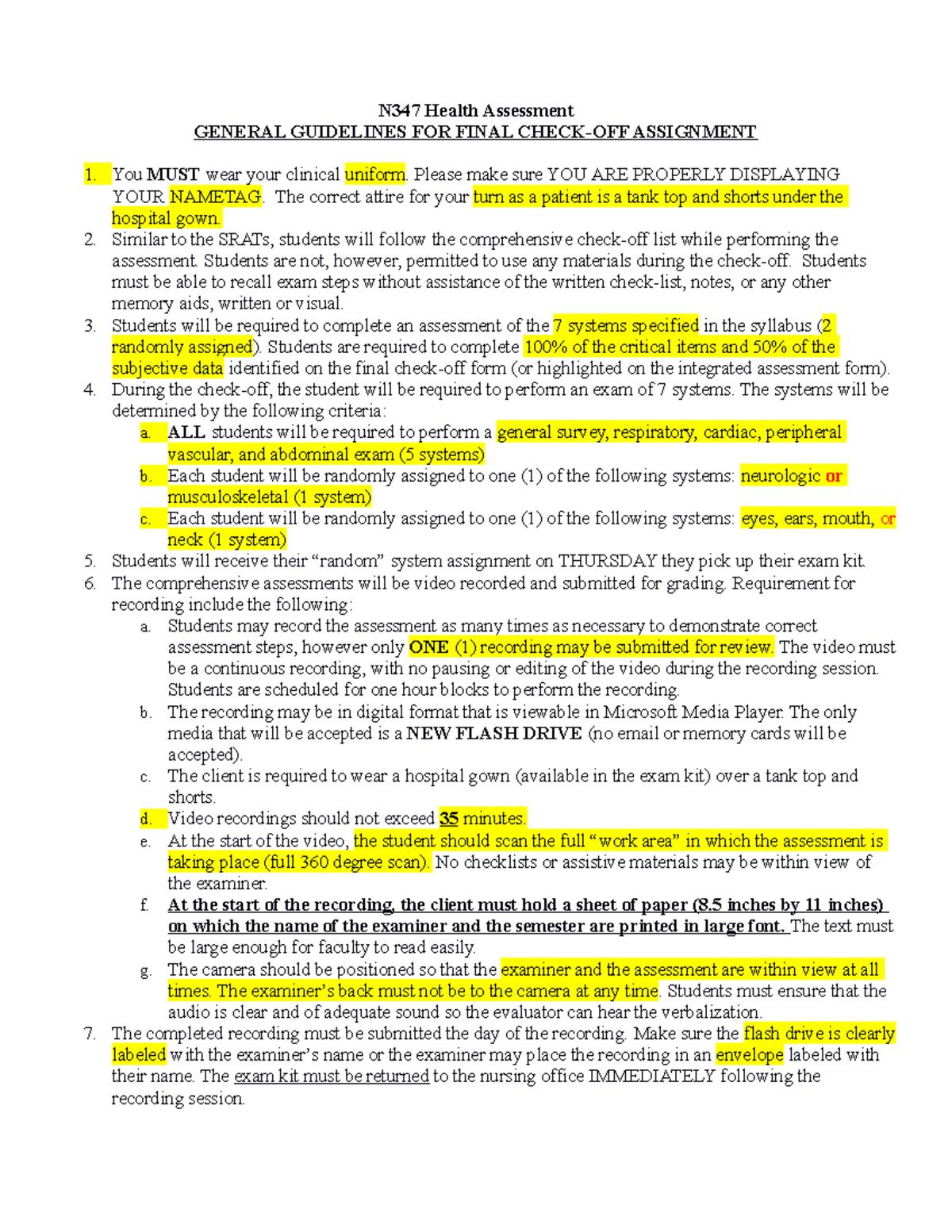 General Guidelines for Final - N347 Health Assessment GENERAL ...