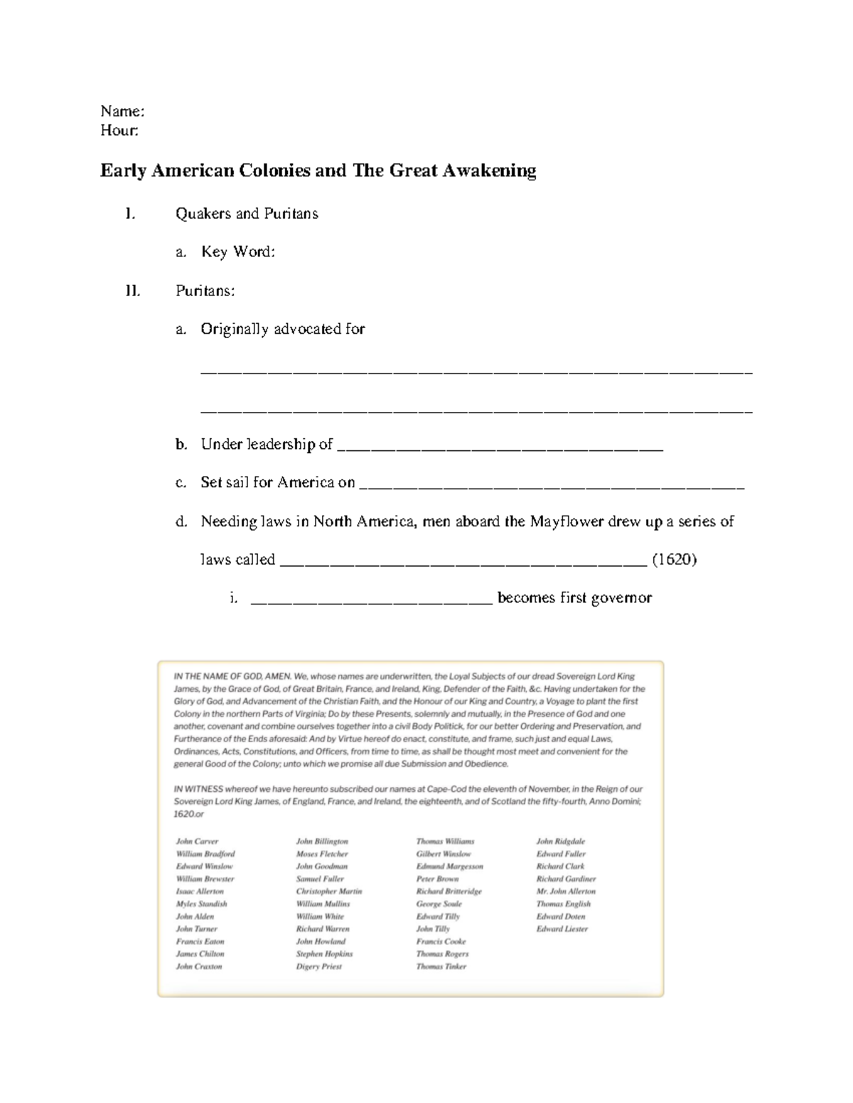 Test #2 Note Packet - Name: Hour: Early American Colonies and The Great ...
