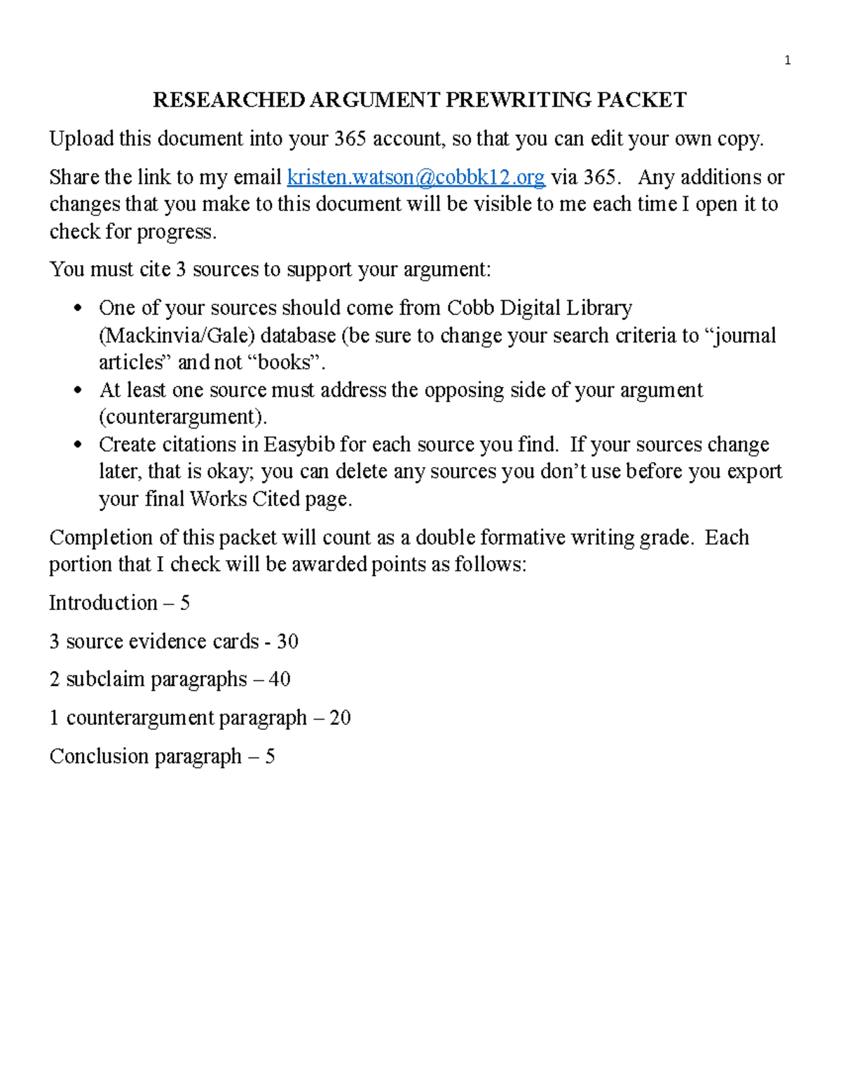 Researched Argument Prewriting Packet spring 23 - RESEARCHED ARGUMENT ...