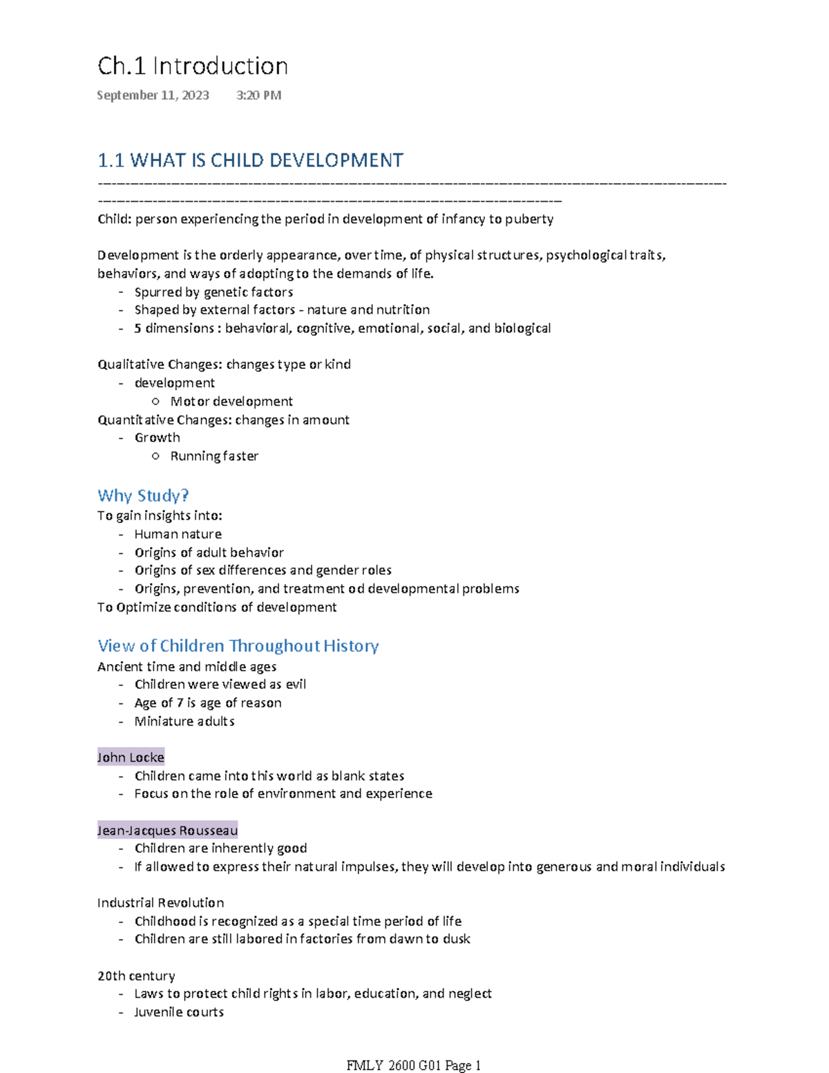 CH.1 - Notes - 1 WHAT IS CHILD DEVELOPMENT - Child: person experiencing ...