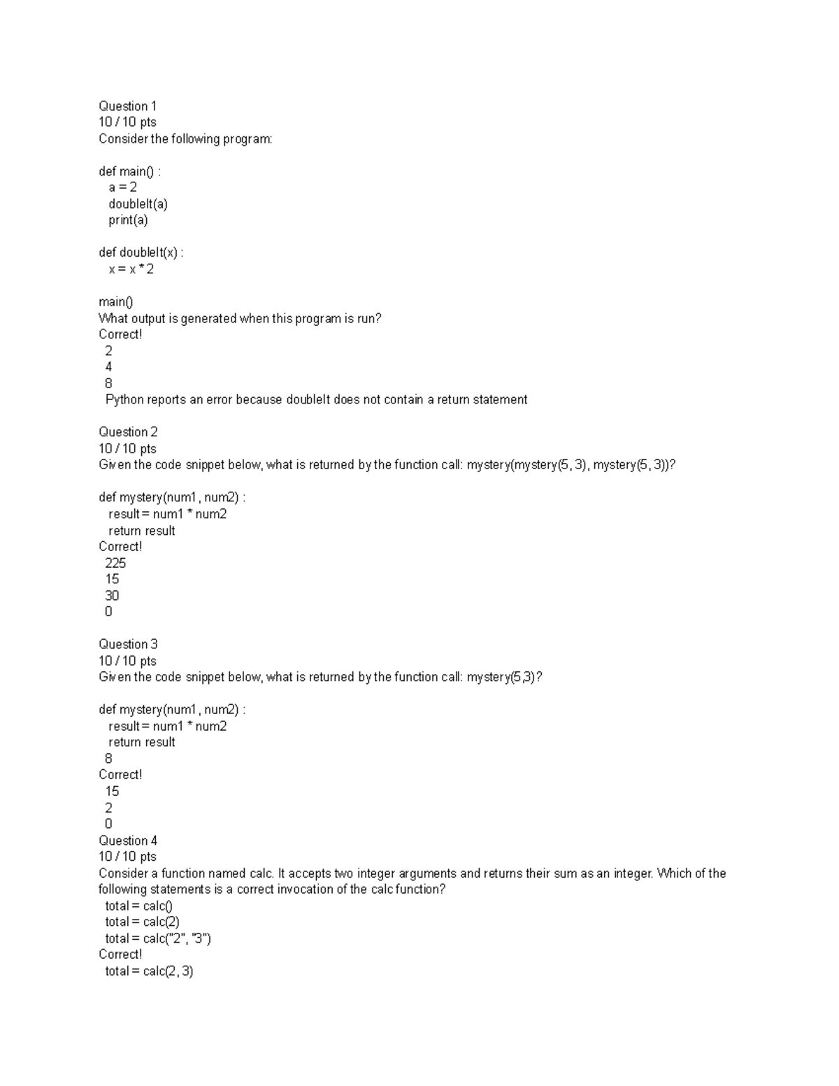 Python Functions Quiz - Studocu