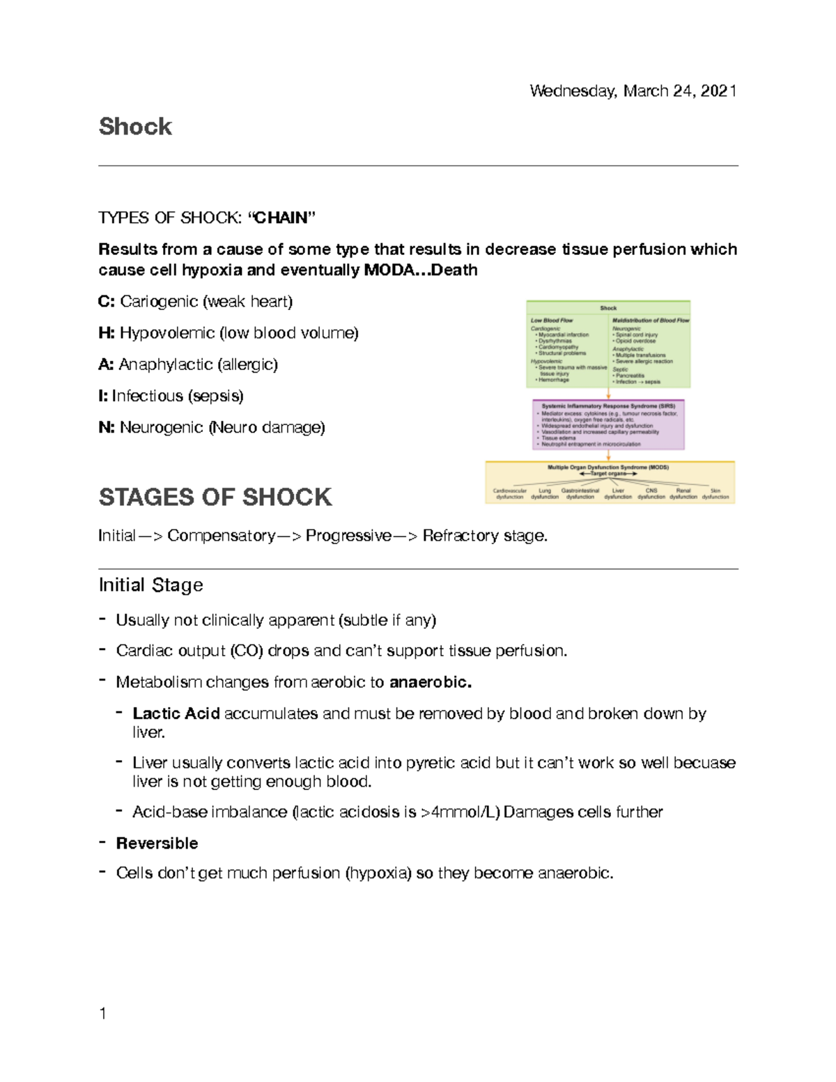 Shock - Shock TYPES OF SHOCK: “CHAIN” Results from a cause of some type ...