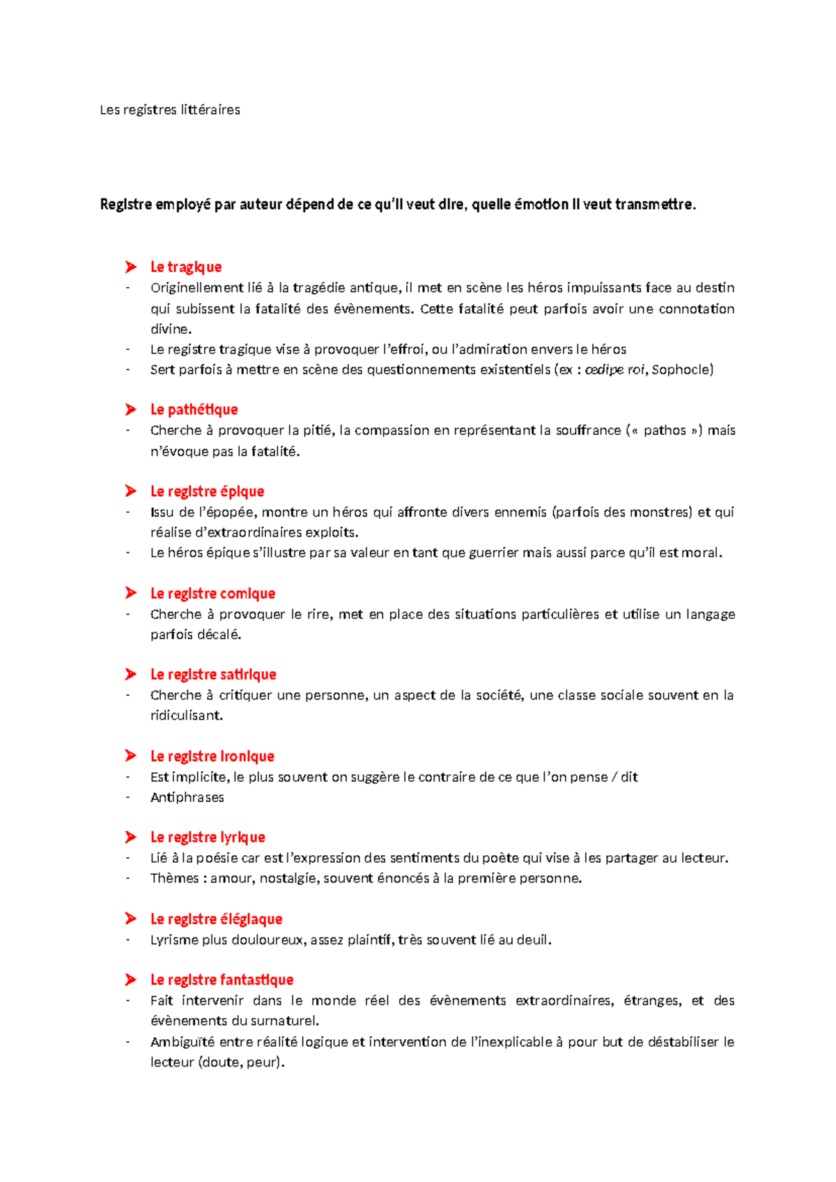 Les registres littéraires - Les registres littéraires Registre employé ...