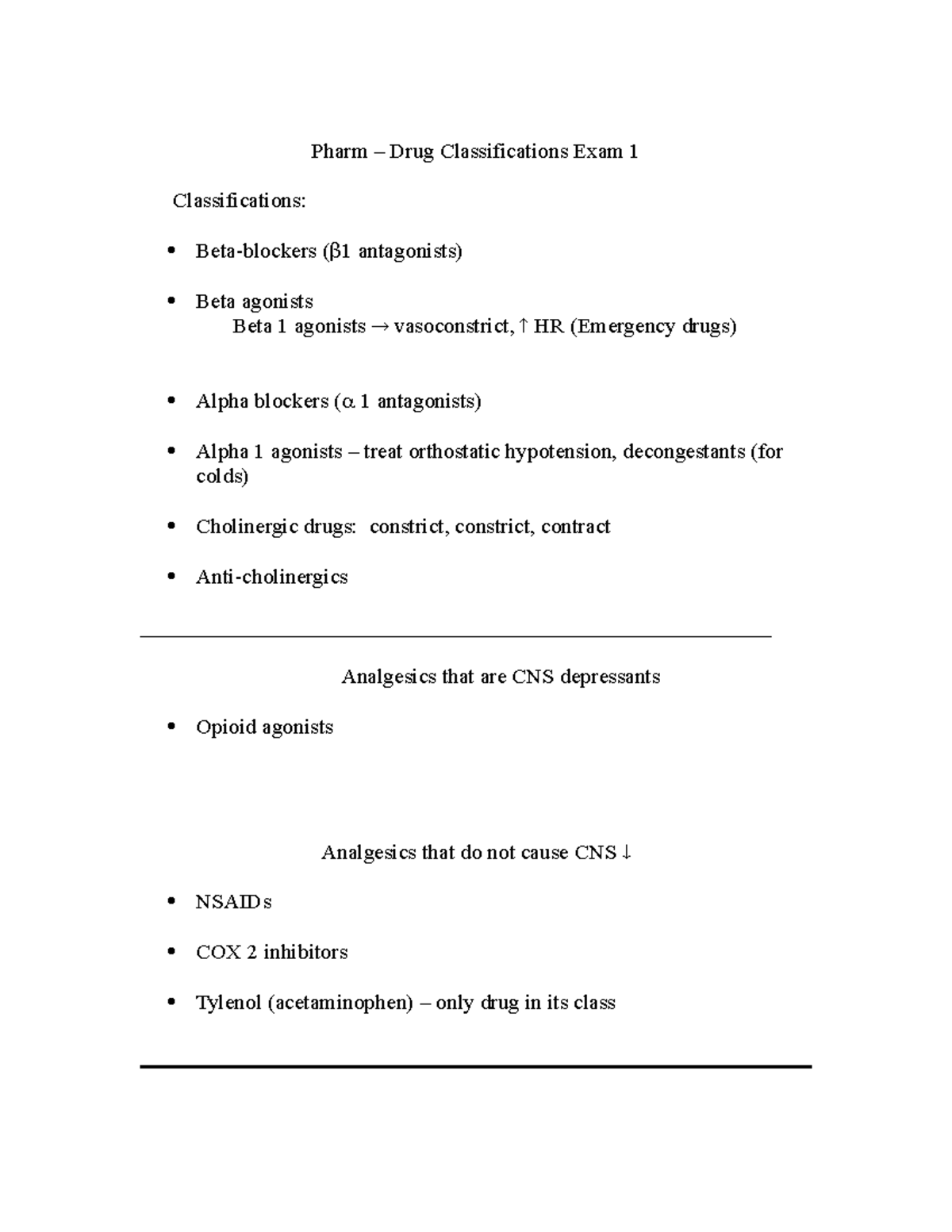 Drug Classifications (Exam 1) - Studocu