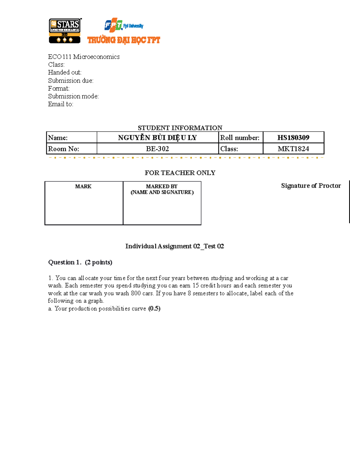 ECO111 Individual Assignment 02 Test 02 Summer 2023 - ECO111 ...