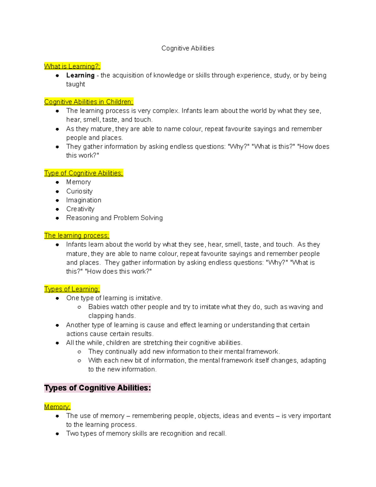 Cognitive Abilities - Lecture notes 4 - Cognitive Abilities What is ...