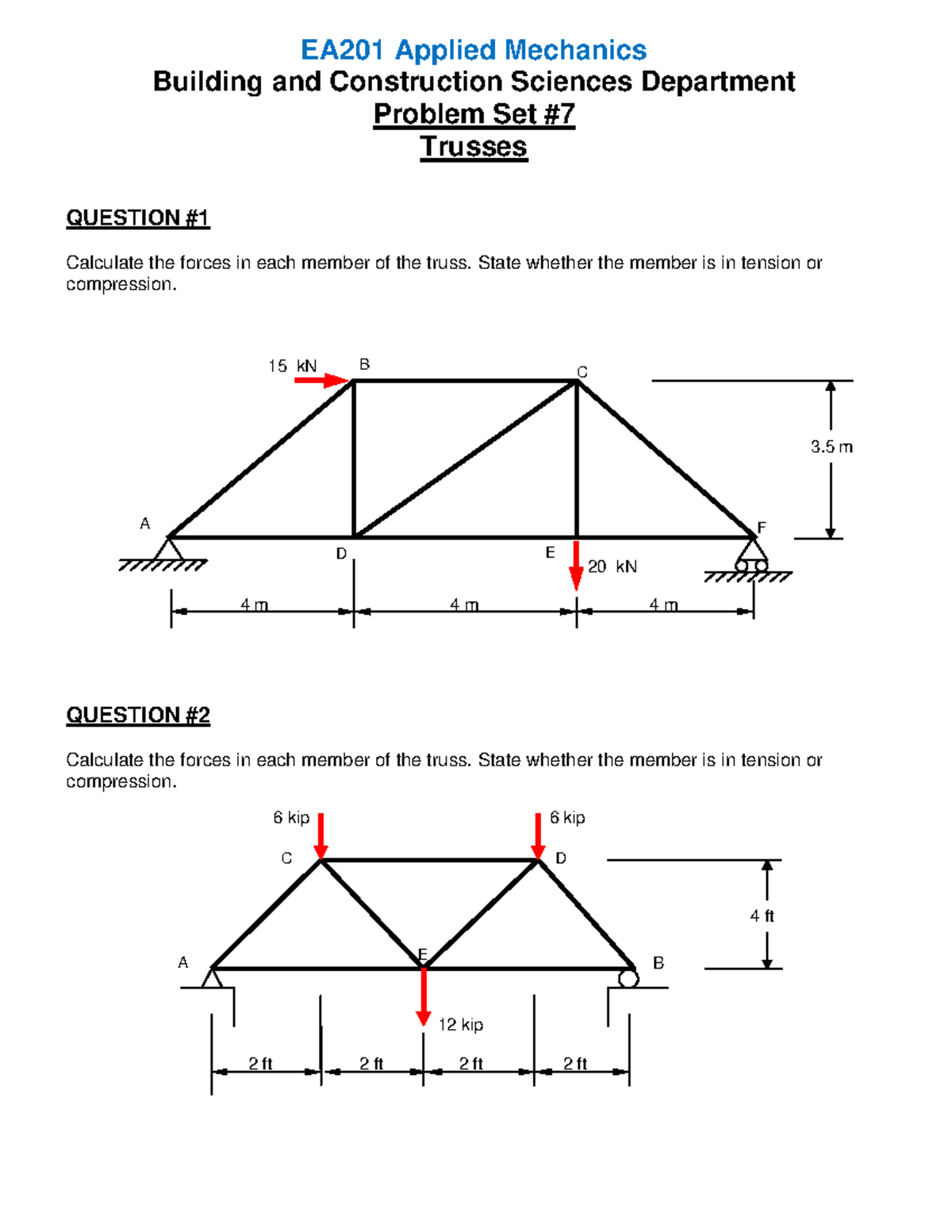 EA201 Problem Set 7-R1 - EA201 Applied Mechanics Building and ...